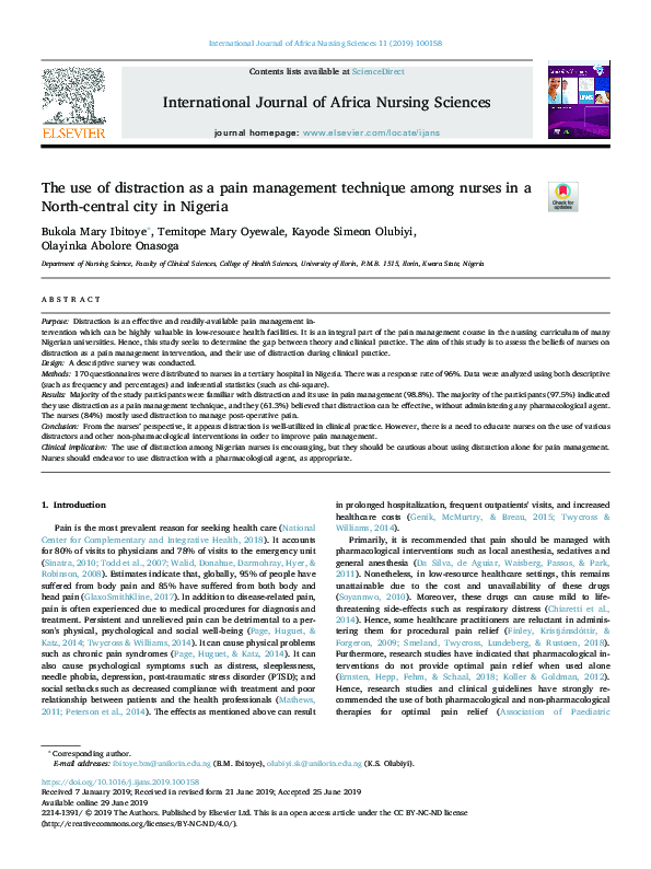 (PDF) The use of distraction as a pain management technique among ...