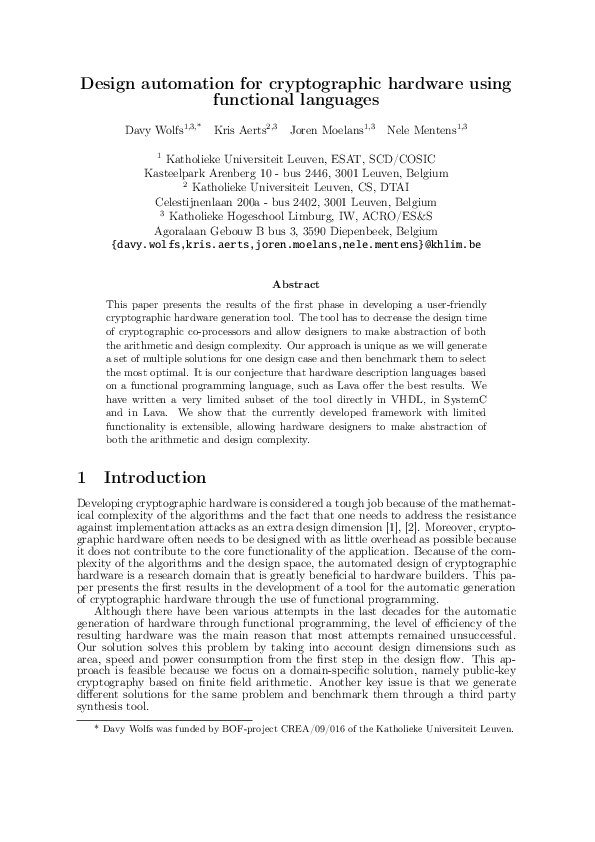 (PDF) Design automation for cryptographic hardware using functional ...