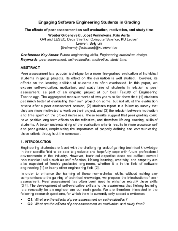 (PDF) Engaging Software Engineering Students in Grading: The effects of ...