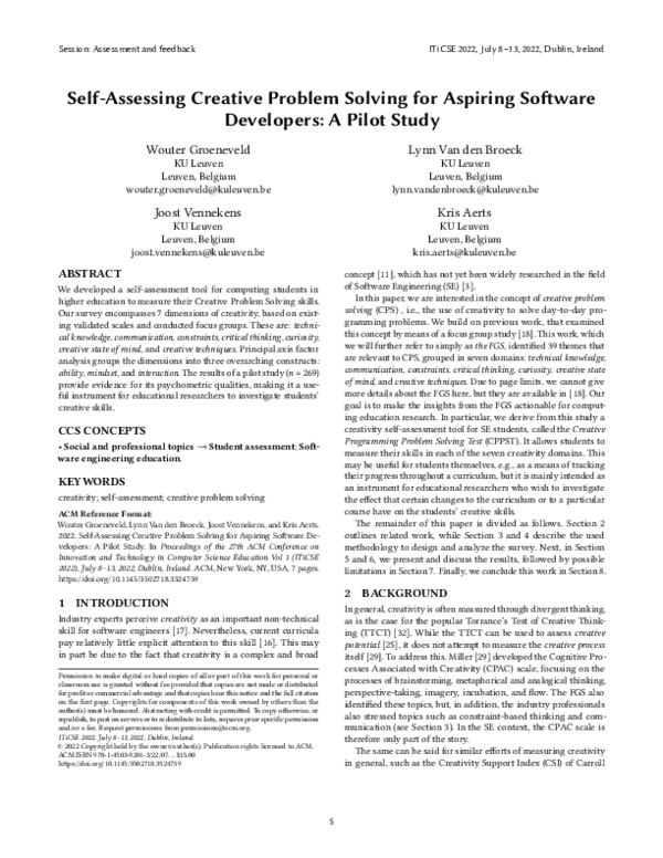 (PDF) Self-Assessing Creative Problem Solving for Aspiring Software Developers