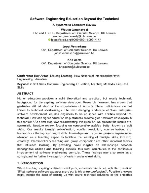 (PDF) Software Engineering Education Beyond the Technical: A Systematic Literature Review