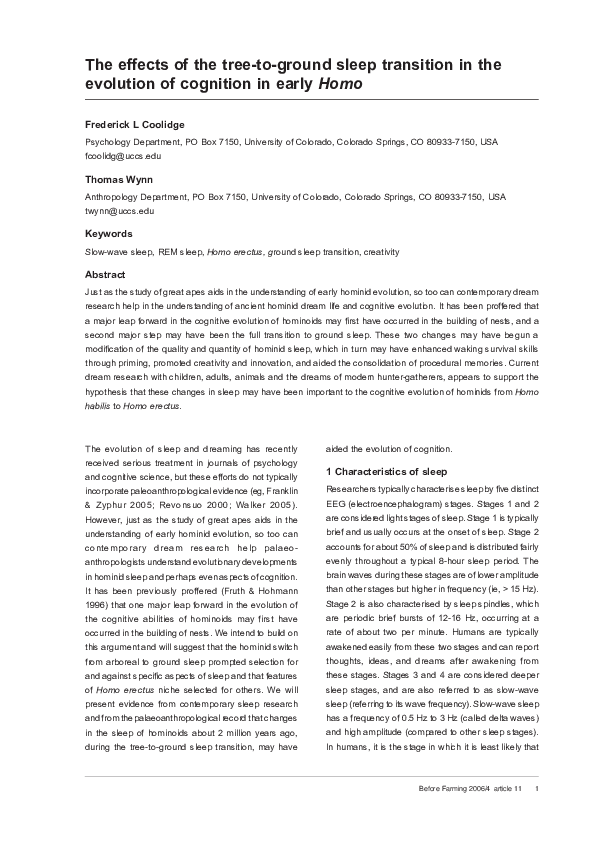 (PDF) The effects of the tree-to-ground sleep transition in the ...