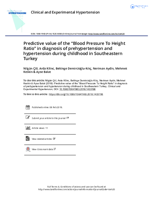 (PDF) Predictive value of the “Blood Pressure To Height Ratio” in ...