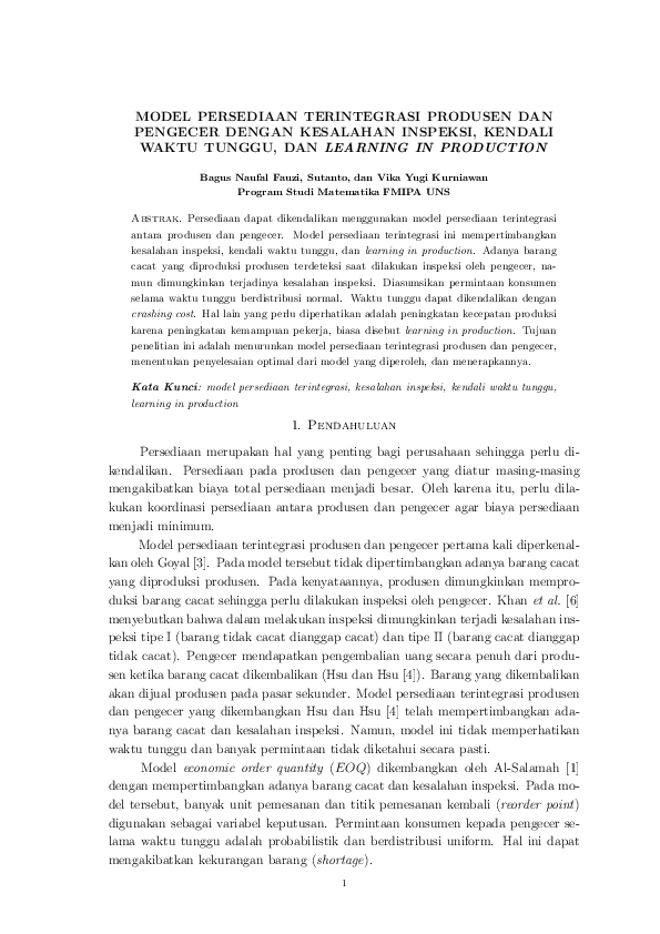 (PDF) Model Persediaan Terintegrasi Produsen Dan Pengecer Dengan Kesalahan Inspeksi, Kendali ...