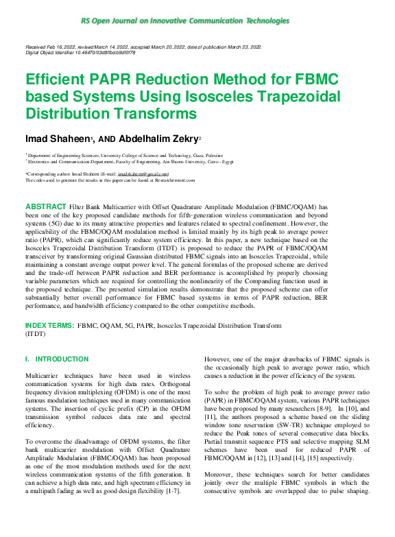 (PDF) Efficient PAPR Reduction Method for FBMC based Systems Using Isosceles Trapezoidal ...