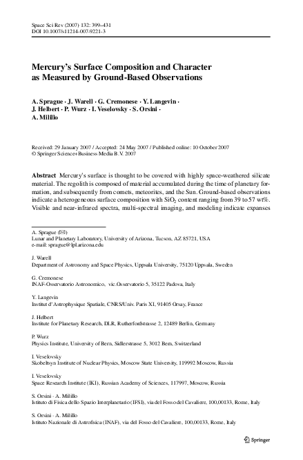 (PDF) Mercury’s Surface Composition and Character as Measured by Ground ...