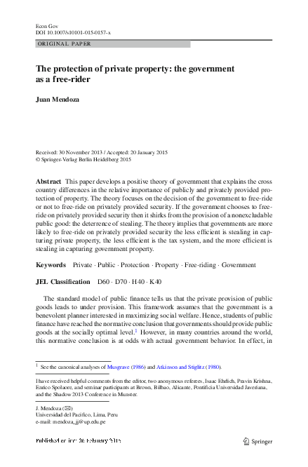 The protection of private property: the government as a free-rider