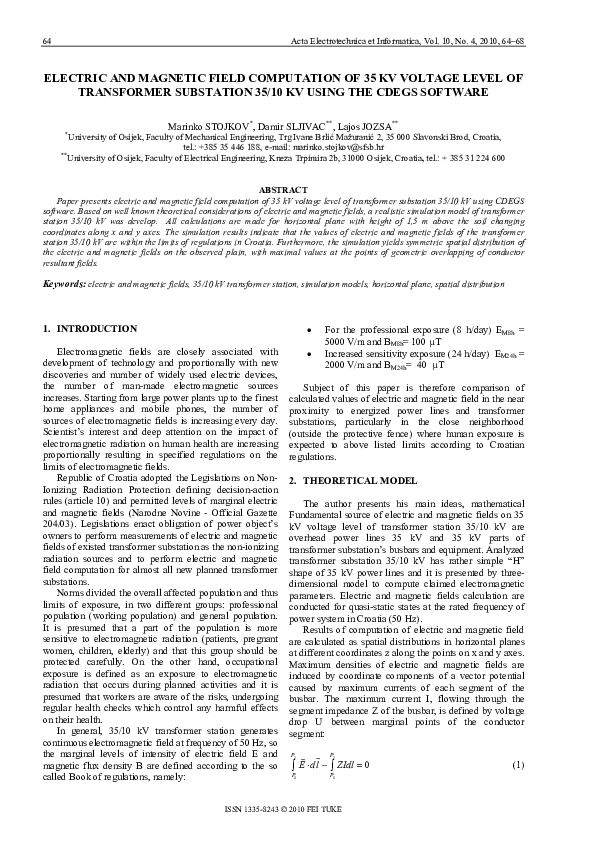 (PDF) Electric and Magnetic Field Computation of 35 kV Voltage Level of Transformer Substation ...