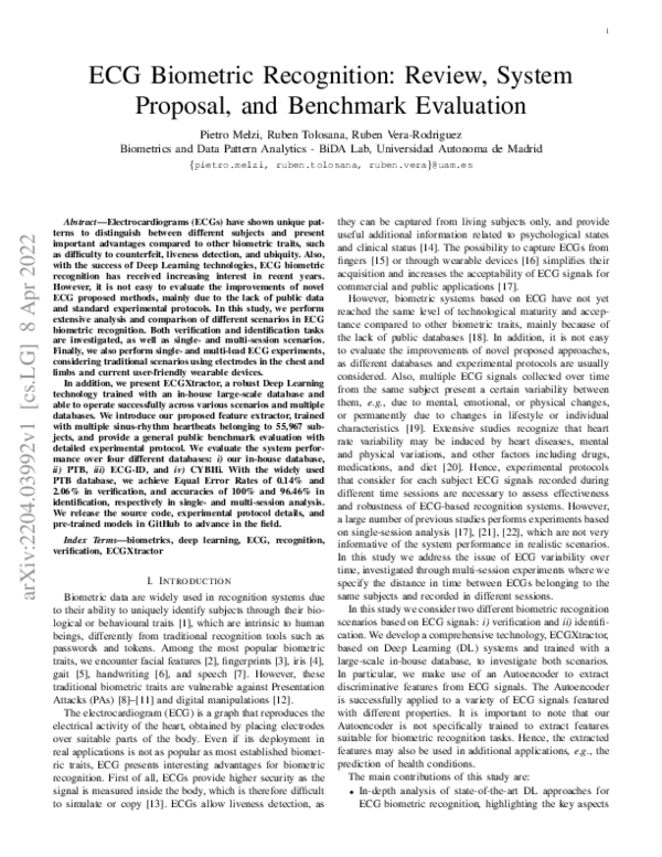 Pdf Ecg Biometric Recognition Review System Proposal And Benchmark Evaluation