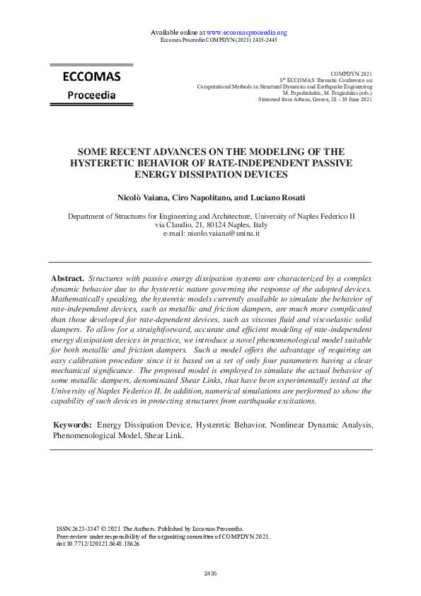 (PDF) Some Recent Advances on the Modeling of the Hysteretic Behavior of Rate-Independent ...