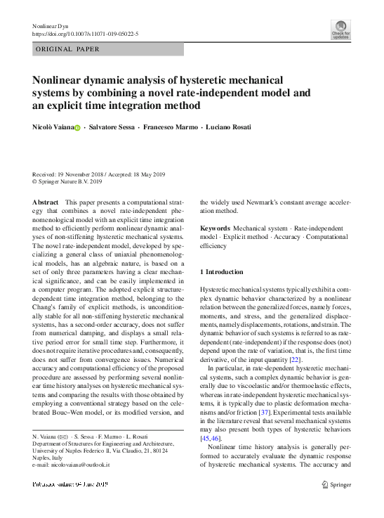 (PDF) Nonlinear dynamic analysis of hysteretic mechanical systems by combining a novel rate ...