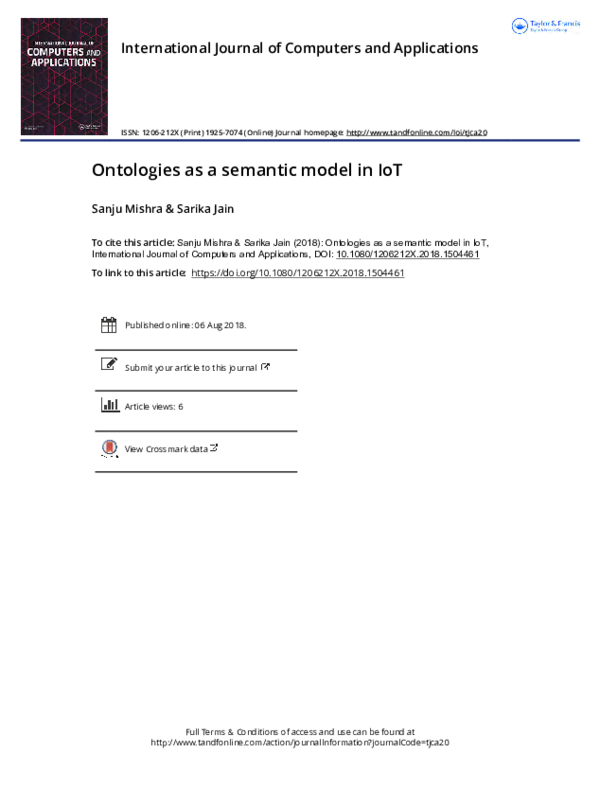 (PDF) Ontologies as a semantic model in IoT