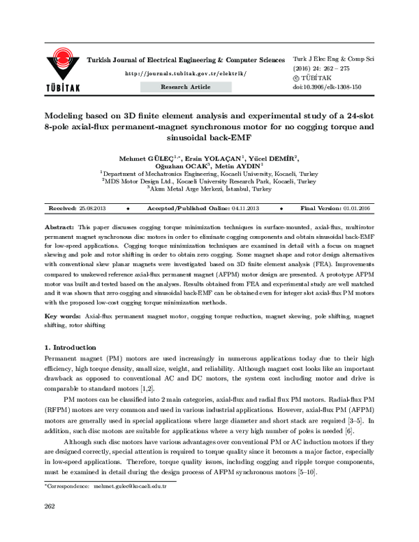 (PDF) Modeling based on 3D finite element analysis and experimental study of a 24-slot 8-pole ...