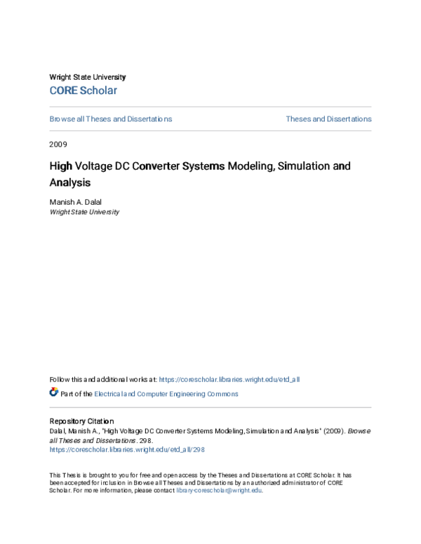 (PDF) High Voltage DC Converter Systems Modeling, Simulation and Analysis