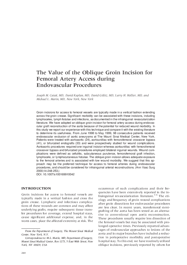 (PDF) The Value of the Oblique Groin Incision for Femoral Artery Access ...