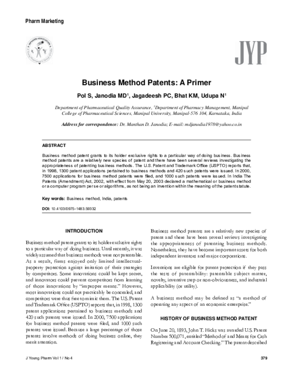 (PDF) Business method patents: A primer