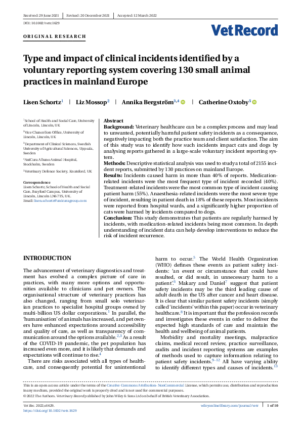 (PDF) Type and impact of clinical incidents identified by a voluntary ...