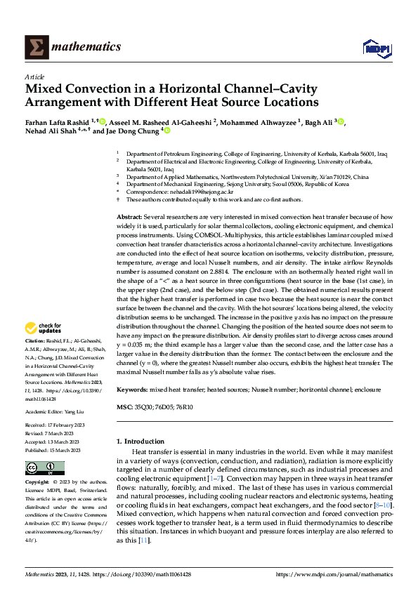 (PDF) Mixed Convection in a Horizontal Channel–Cavity Arrangement with ...