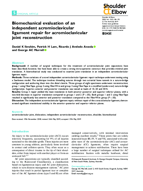 (PDF) Biomechanical evaluation of an independent acromioclavicular ...