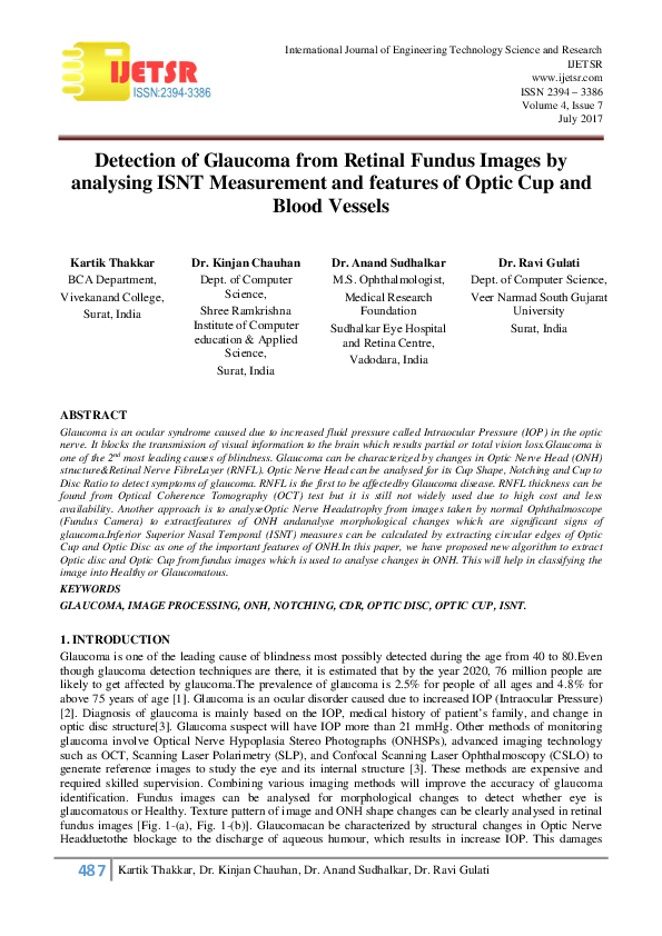 (PDF) Detection of Glaucoma from Retinal Fundus Images Using Structural Features