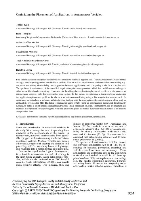 (PDF) Optimizing the Placement of Applications in Autonomous Vehicles