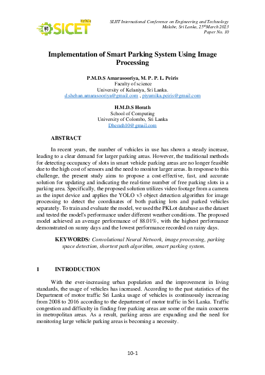 (PDF) Implementation of Smart Parking System Using Image Processing