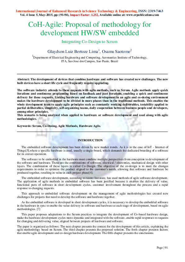 (PDF) CoH-Agile: Proposal of methodology for development HW/SW embedded Integrating Co-Design to ...