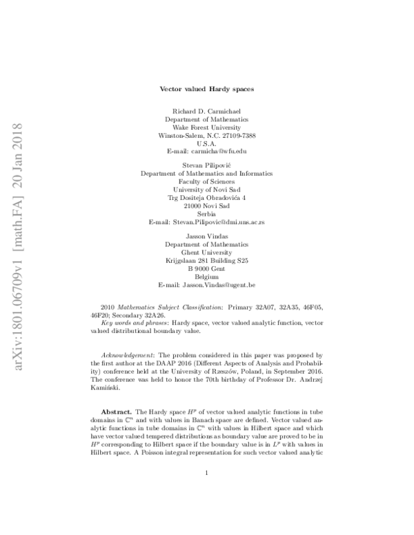 Pdf Vector Valued Hardy Spaces