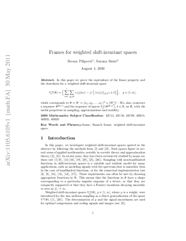 (PDF) Frames for Weighted Shift-invariant Spaces
