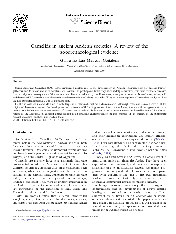 (PDF) Camelids in ancient Andean societies: A review of the ...
