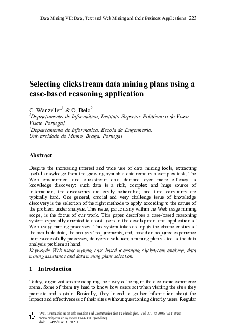 Pdf Selecting Clickstream Data Mining Plans Using A Case Based Reasoning Application