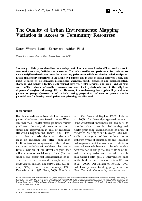 (PDF) The Quality of Urban Environments: Mapping Variation in Access to ...