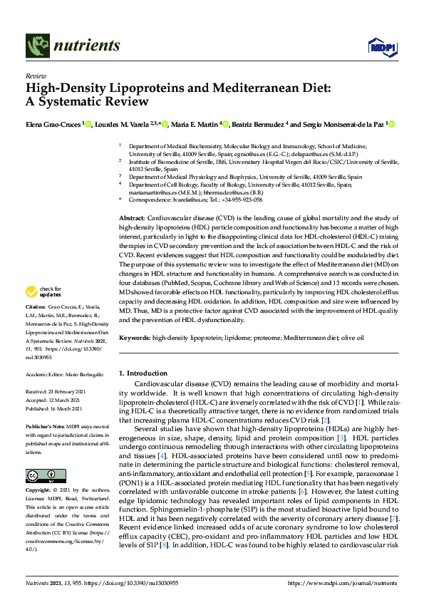 (PDF) High-Density Lipoproteins and Mediterranean Diet: A Systematic Review