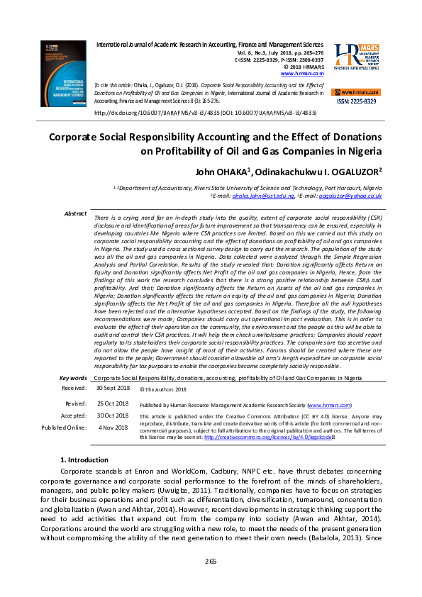 (PDF) Corporate Social Responsibility Accounting and the Effect of ...