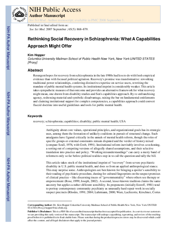 (PDF) Rethinking social recovery in schizophrenia: What a capabilities ...