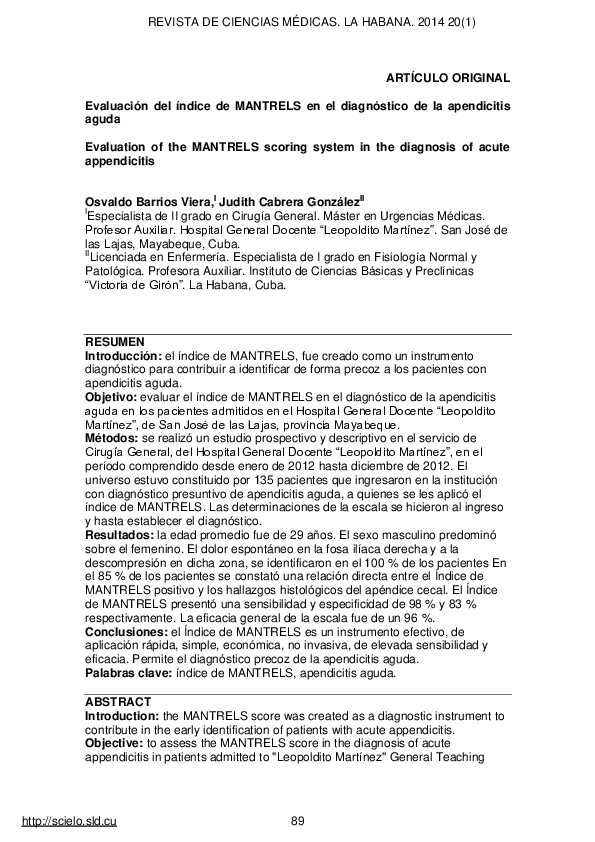 (PDF) Evaluation of the MANTRELS scoring system in the diagnosis of ...