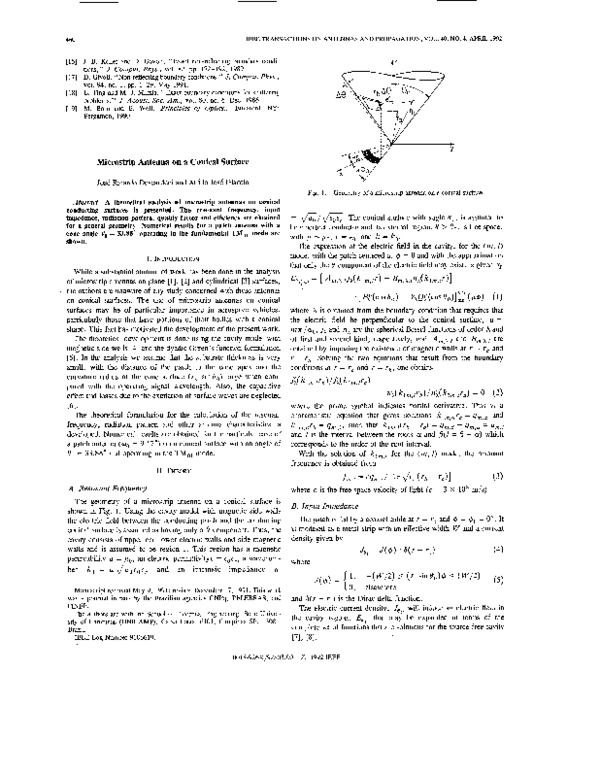 (PDF) Microstrip antenna on a conical surface