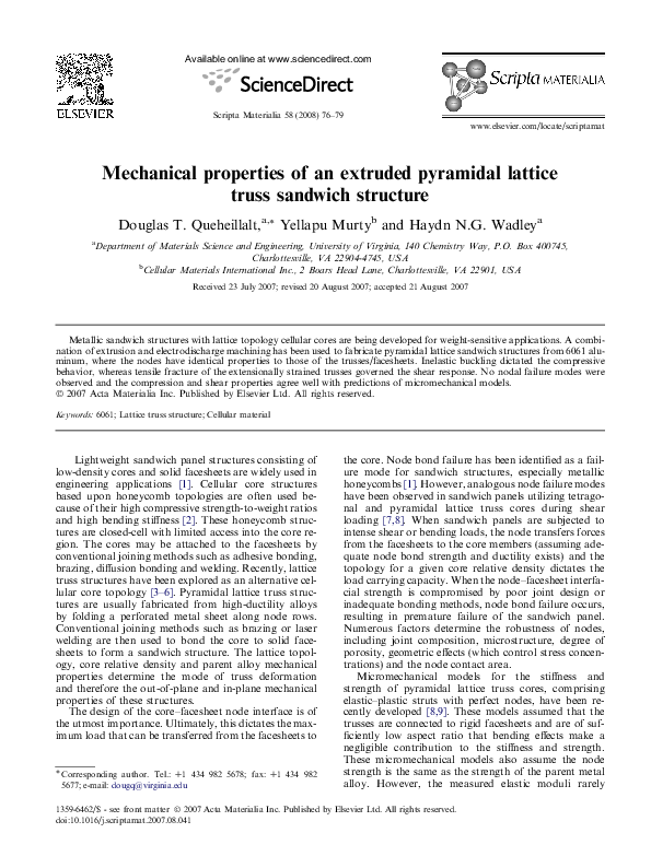 (PDF) Mechanical properties of an extruded pyramidal lattice truss sandwich structure