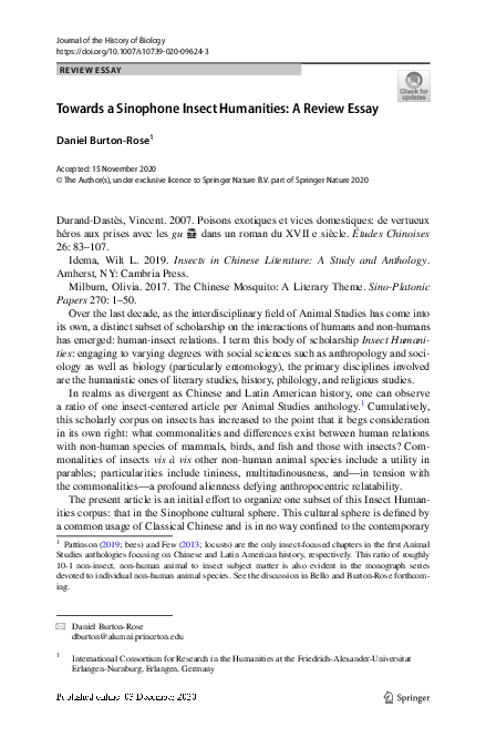 (PDF) Towards a Sinophone Insect Humanities: A Review Essay
