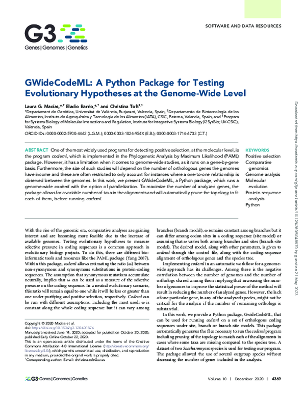 (PDF) GWideCodeML: A Python Package for Testing Evolutionary Hypotheses ...
