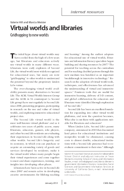 (PDF) Virtual worlds and libraries: Gridhopping to new worlds