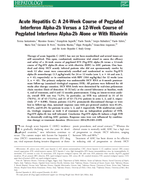 (PDF) Acute hepatitis C: A 24-week course of pegylated interferon alpha ...