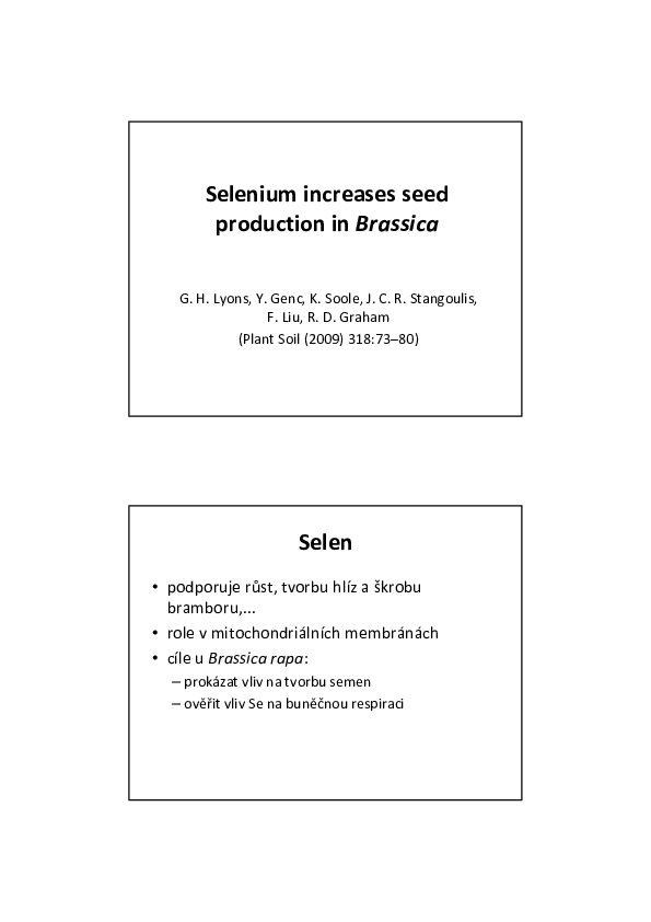 (PDF) Selenium increases seed production in Brassica
