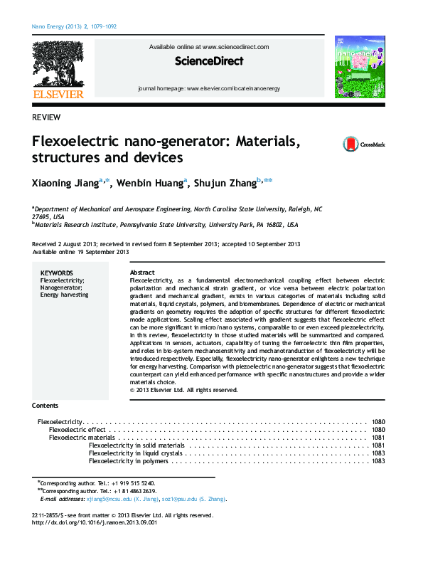 (PDF) Flexoelectric nano-generator: Materials, structures and devices
