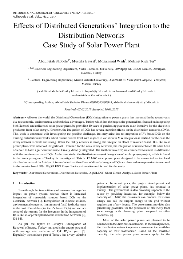 Pdf Effects Of Distributed Generations Integration To The
