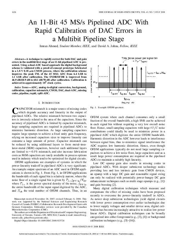 (PDF) An 11-Bit 45 MS/s Pipelined ADC With Rapid Calibration of DAC ...