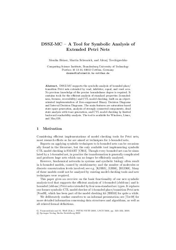 (PDF) DSSZ-MC – A Tool for Symbolic Analysis of Extended Petri Nets