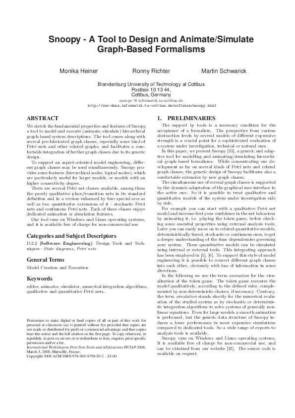 (PDF) Snoopy: a tool to design and animate/simulate graph-based formalisms