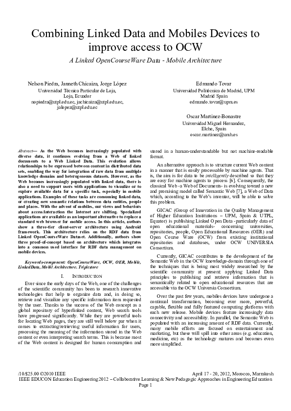 (PDF) Combining Linked Data and mobiles devices to improve access to OCW