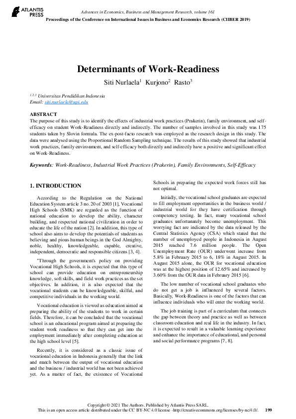 (PDF) Determinants of Work-Readiness | Siti Nurlaela - Academia.edu